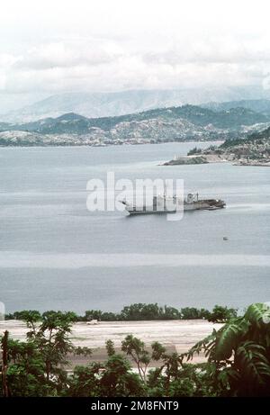 An LST (Landing Ship Tank) at Luzon, Philippine Islands, during landing ...