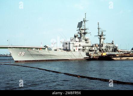 The guided missile cruiser USS WAINWRIGHT (CG 28) lies tied up at the ...