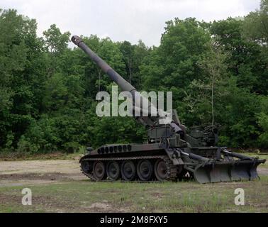An M-110A2 8-inch self-propelled howitzer of Btry. T, 5th Bn., 5th ...