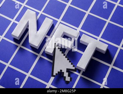 NFT letters and the mouse arrow cursor in cyberspace. Minimal is the ...