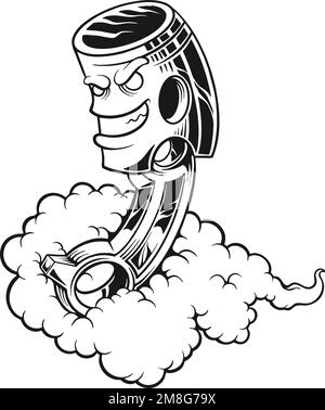 Racing engine piston head logo mascot monochrome vector illustrations ...