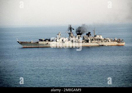 A port beam view of the Soviet Kresta II class guided missile cruiser ...