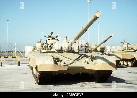 Kuwaiti T-72 main battle tanks, made in Yugoslavia, are stored at a ...