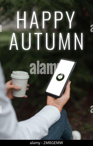 Text caption presenting Happy Autumn. Word for Annual Special Milestone ...
