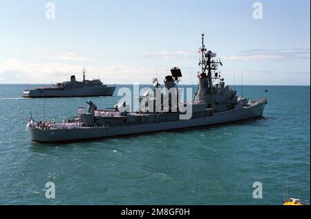 A view of the Royal Australian guided missile destroyer HMAS PERTH (DDG ...