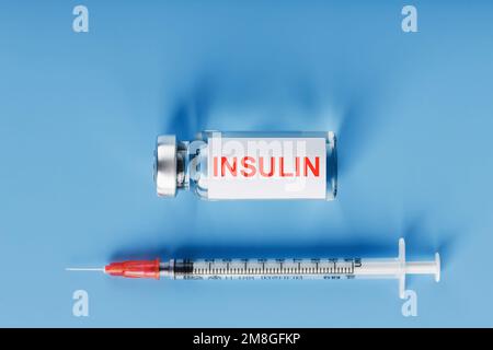 Ampoule bottle with insulin, needles and syringes for medical ...