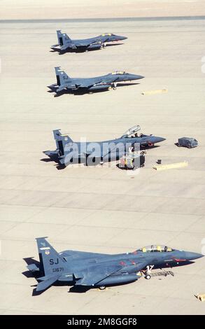 F-15E Eagle aircraft of the 4th Tactical Fighter Wing stand on the ...