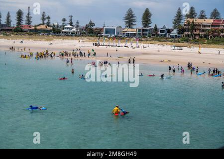 14 January View of beachgoers, Grange Beach, (using tilt shift method ...