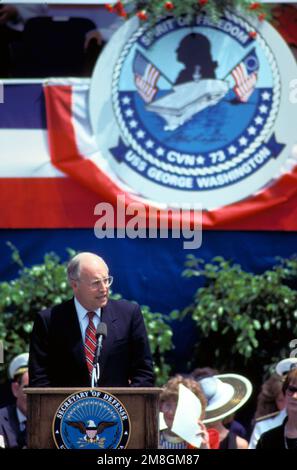 Secretary of Defense Richard Cheney speaks during the commissioning ...