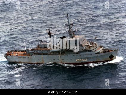 A starboard beam view of the Russian navy's Primorye class intelligence ...