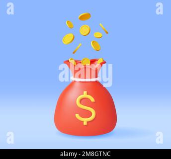 3D Money Cloth Bag with Rope and Dollar Sign Isolated. Render Realistic ...