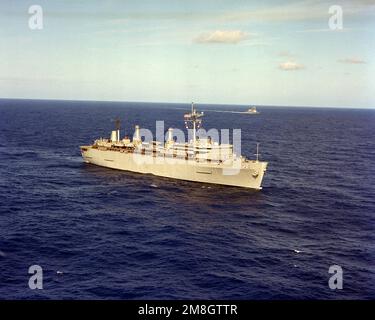 A starboard bow view of the destroyer tender USS YELLOWSTONE (AD-41 ...