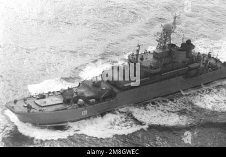 Aerial port bow view of the Russian Maritime Border Guard Sorum class ...