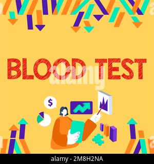 Hand writing sign Blood Test. Word for Extracted blood sample from an ...