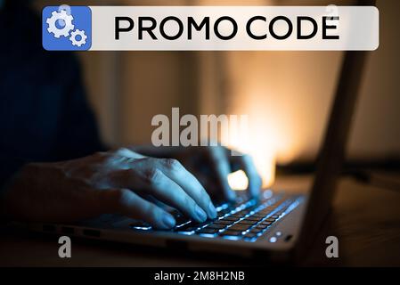 Text sign showing Promo Code, Business overview digital numbers that ...