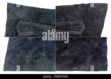 Collection of blue leather textures isolated on white background. Rough ...