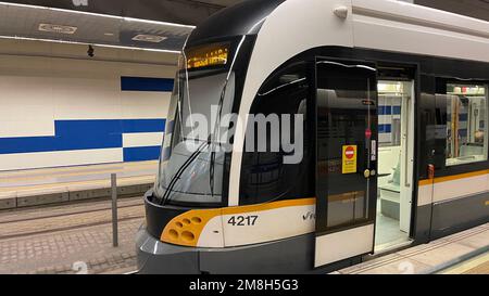 Valencia tram circulating through the station Stock Photo - Alamy