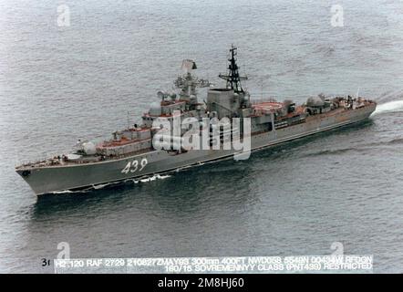 A port bow view of the Russian Sovremenny-class guided missile ...