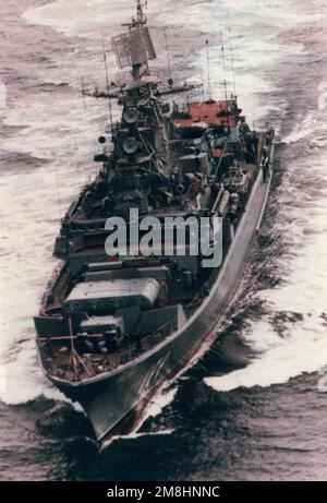 Aerial starboard bow view of the Russian Northern Fleet Kirov class ...