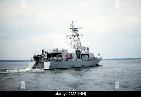 A starboard quarter view of the coastal patrol ship USS CYCLONE (PC-1 ...