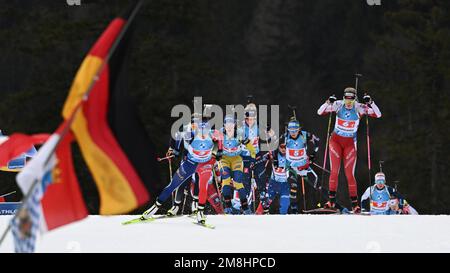 Lou Jeanmonnot, front, from France competes in the Biathlon women's ...