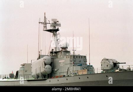A P-15 SS-N-2c Styx SSM is unloaded from the No. 4 missile tube aboard ...