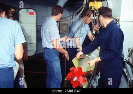 One of the Mark 32 triple torpedo launchers aboard the nuclear-powered ...