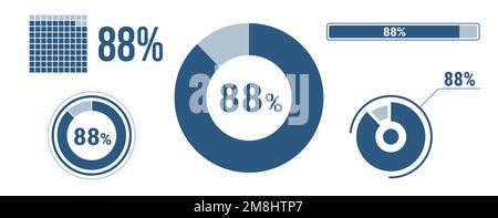 88 percent diagram, eighty-eight percentage vector infographic. Rounded ...