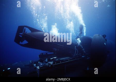 A Mark 8 special dive vehicle (SDV) is secured onto the drydock shelter ...