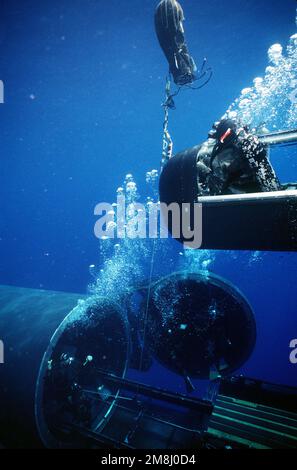 A Mark 8 special dive vehicle (SDV) in the beginning stage of recovery ...