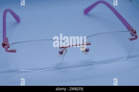 rimless glass spectacle transparent in nature lightweight Stock Photo ...