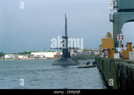 A port bow view of a Sturgeon class nuclear-powered attack submarine ...
