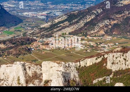 Aerial view of the small village of Nago-Torbole view from the mountain ...