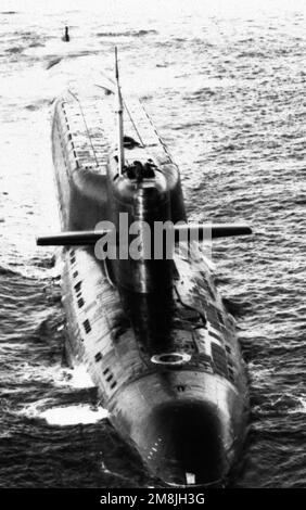 A bow view of the fleet ballistic missile submarine tender USS HUNLEY ...