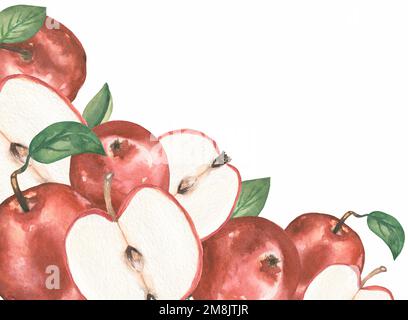 Apple Clipart, Watercolor Red Apple frame, Organic botanical fruit clip ...