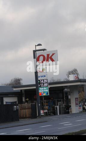 Copenhagen/Denmark/14 January 2023/ OK gasoline station in danish ...