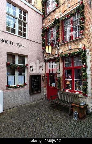 Christmas decorations on buildings Bruges City, West Flanders, Flemish ...