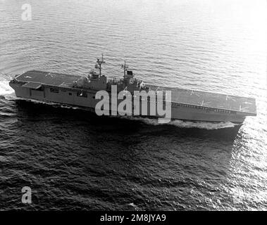 Oblique aerial starboard side view of the aft superstructure and main ...