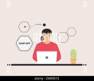 chat GPT women person use laptop digital. girl people search chat GPT ...