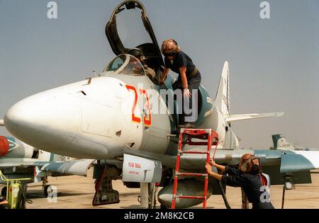 Plane captains for Fighter Squadron 126 (VF-126), prepare for preflight ...