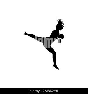 Woman kickboxer icon. Simple style woman kickboxing tournament poster ...