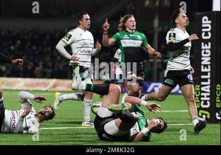 Connacht's Alex Wooten scores try during the EPCR Challenge Cup match ...