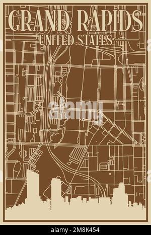 Road network poster of the downtown GRAND RAPIDS, UNITED STATES OF ...