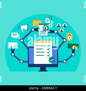 RPA robotic process automation concept: computer with robotic arms ...