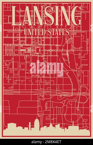 Road network poster of the downtown LANSING, UNITED STATES OF AMERICA ...