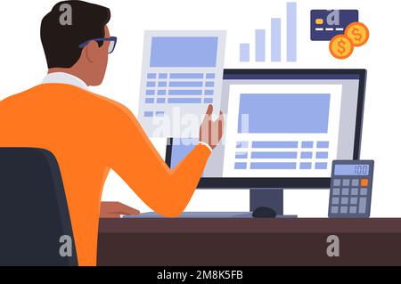 Businessman checking paperwork and electronic documents, business management and accounting ...