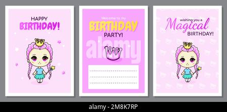 Set of posters with cute anime chibi girls Stock Vector Image & Art - Alamy