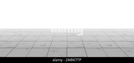 Vanishing perspective concrete block pavement vector background with texture. Tile floor surface ...