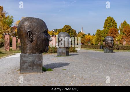 A picture of multiple head statues of the European Union Founders ...