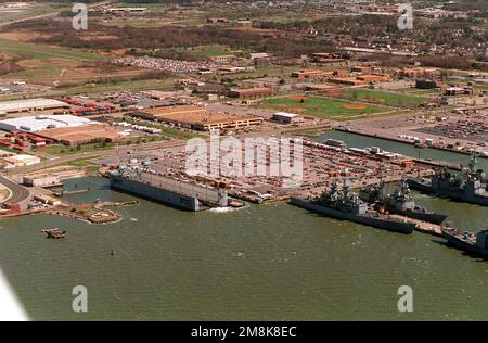 Aerial View of U.S. Naval Dry Dock, BB-61 USS Iowa in Dry Dock #3, USS ...